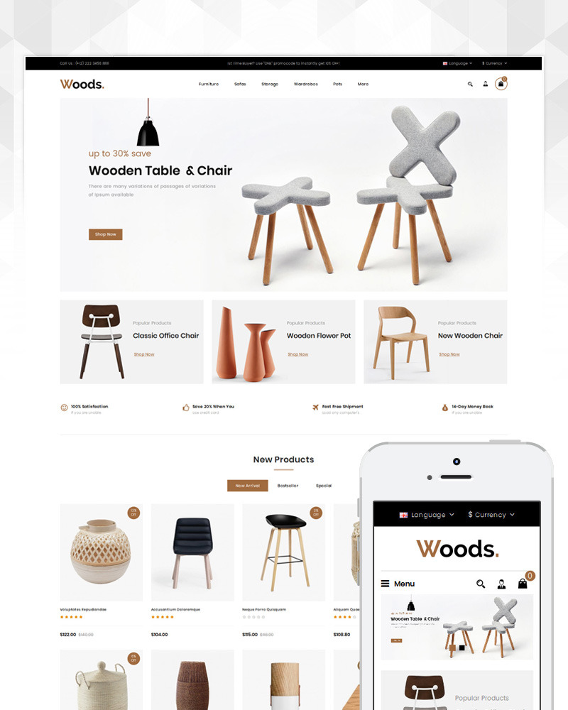 Woods Furniture Store OpenCart Template - TemplateMonster