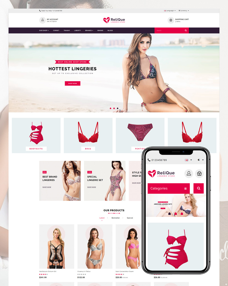 Relique Lingerie Store OpenCart Template - TemplateMonster