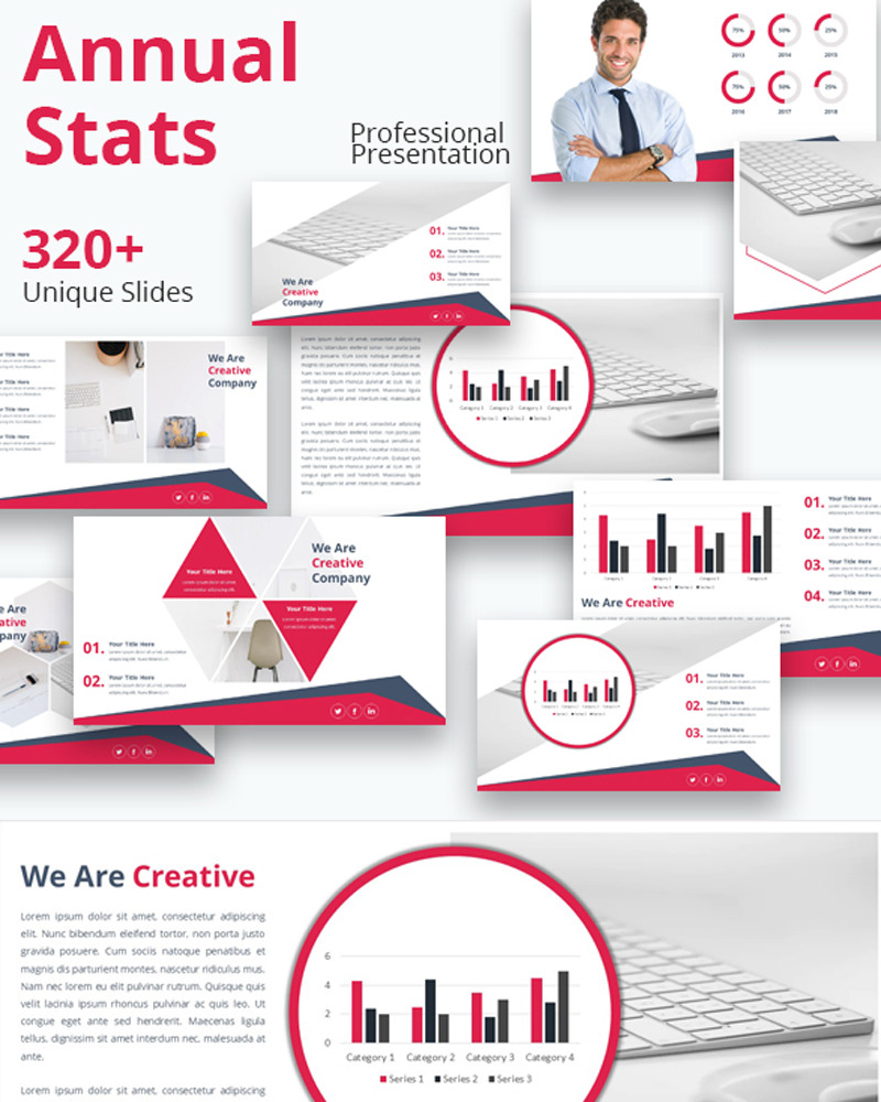 Annual Stats PowerPoint template #81086 - TemplateMonster