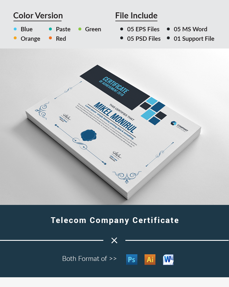 Telecom Company Certificate Template - TemplateMonster