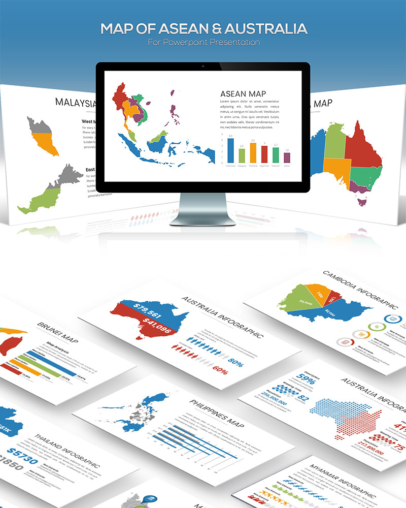 Asean & Australia Maps For PowerPoint template
