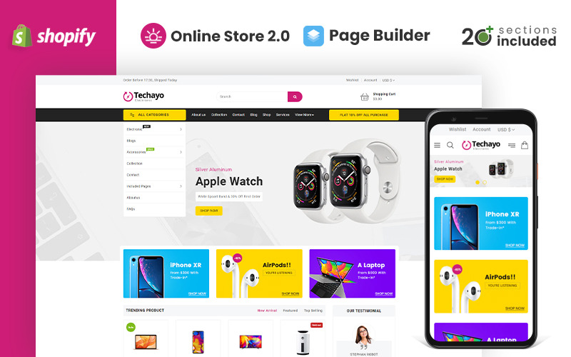 Techayo Electronics Store Shopify Theme - TemplateMonster