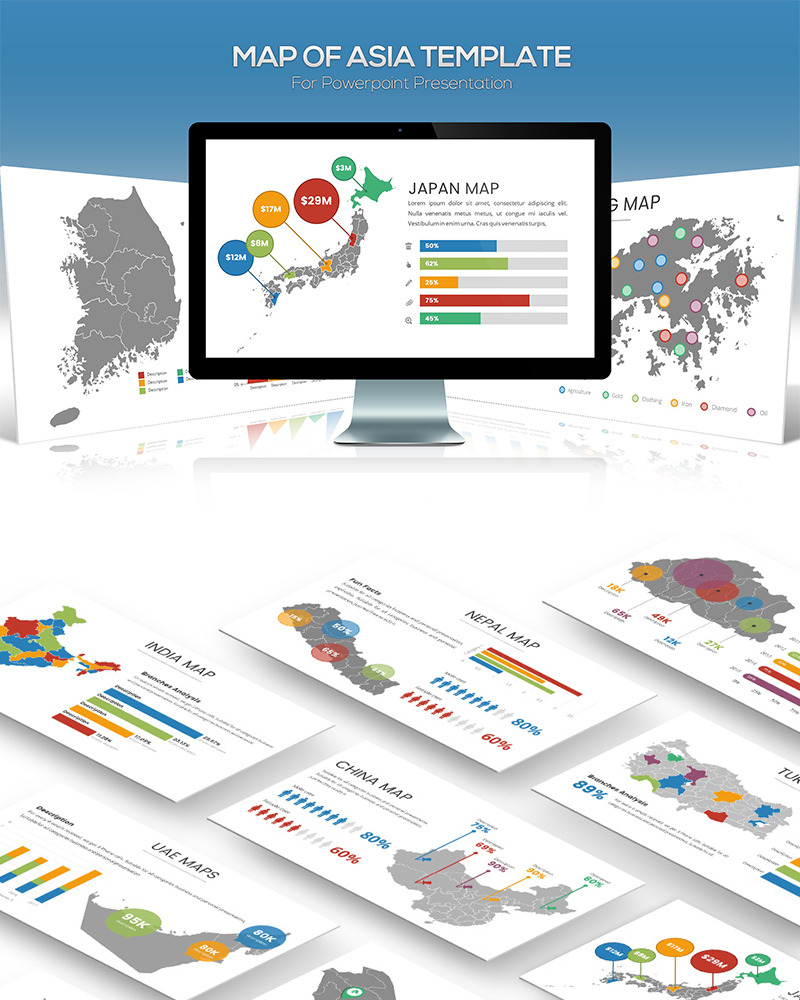 Asia Maps for Powerpoint Presentation PowerPoint template