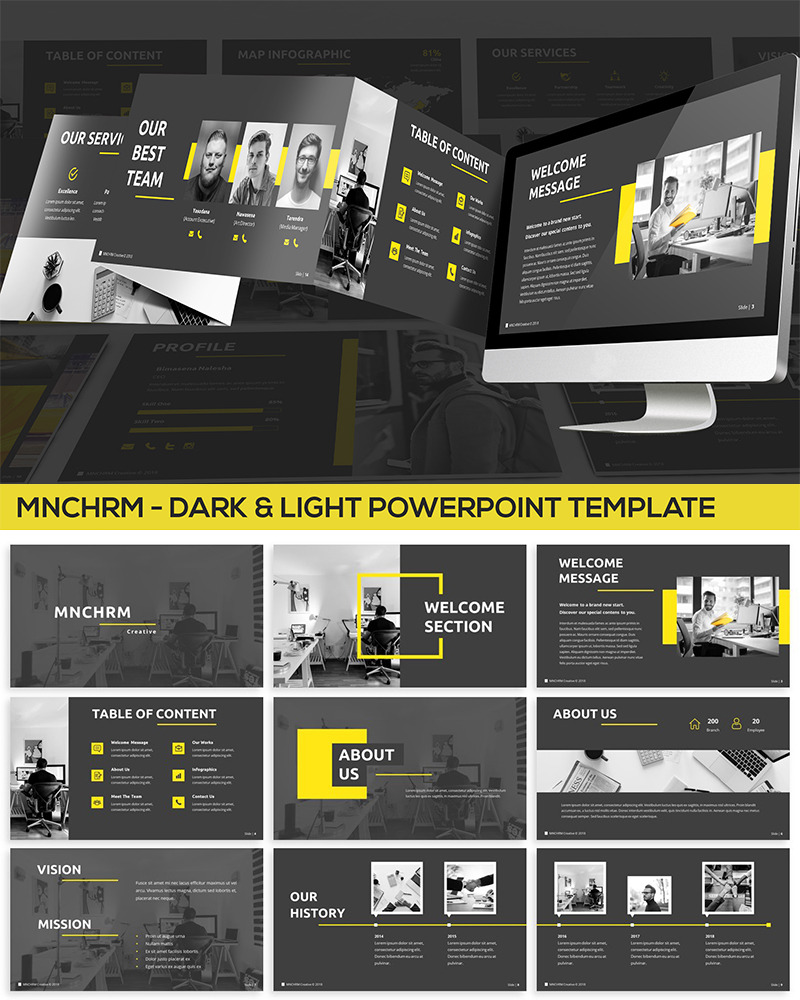 Mnchrm - Dark & Light PowerPoint template - TemplateMonster