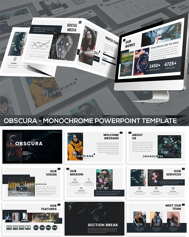 Obscura - Monochrome PowerPoint template - TemplateMonster