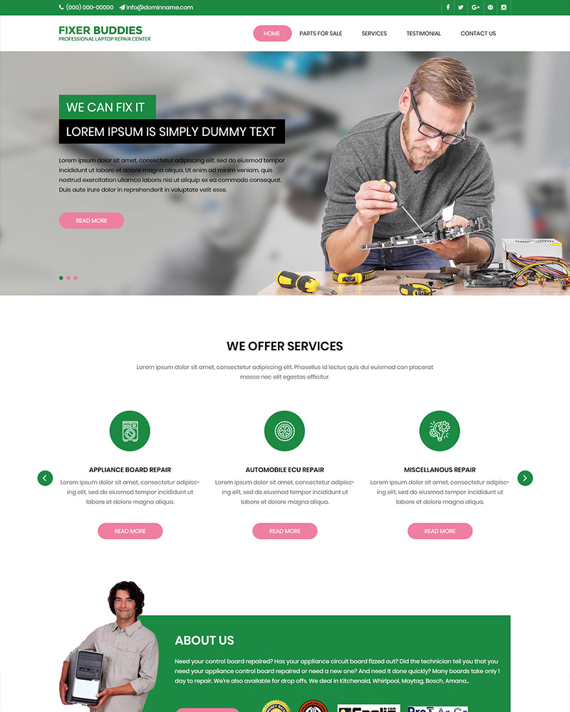 Fixer Buddies - Laptop Repair PSD Template - TemplateMonster