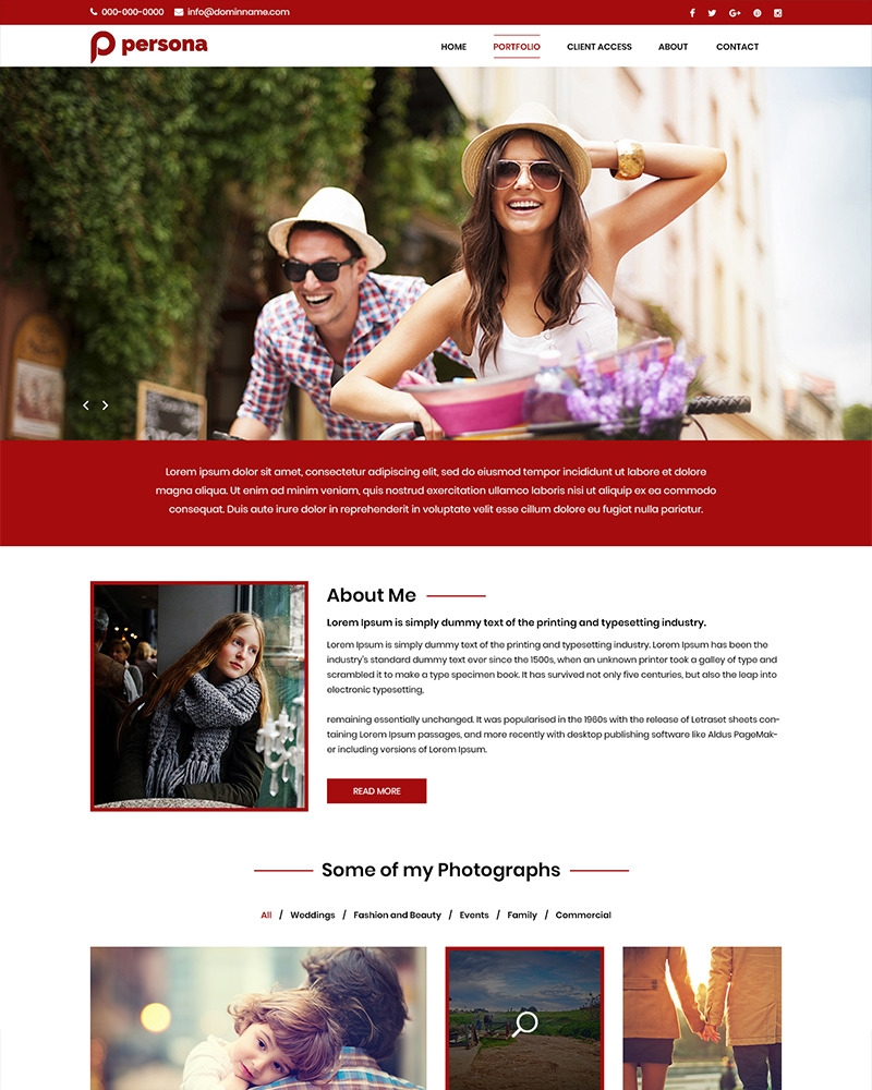 Persona - Photography PSD Template #82174 - TemplateMonster