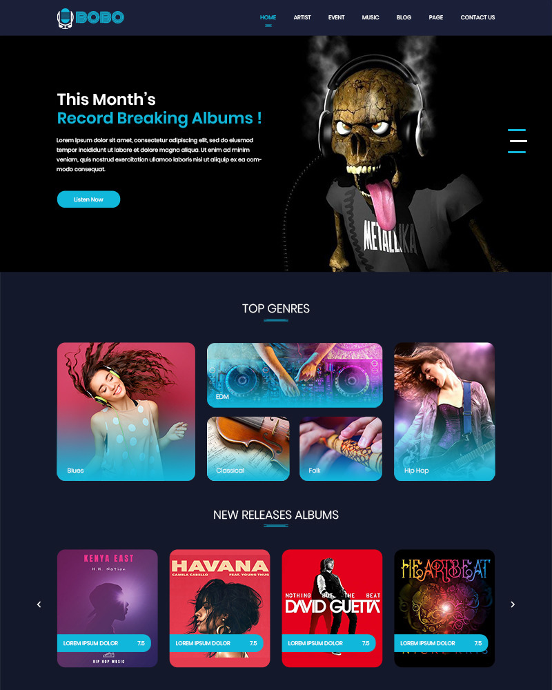 Bobo Music - Music Store PSD Template - TemplateMonster