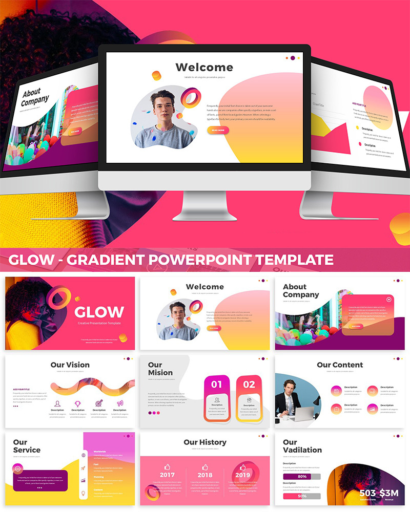 Glow - Gradient PowerPoint template #82246 - TemplateMonster