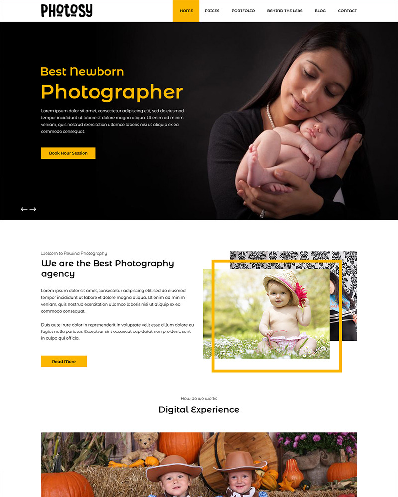 Photosy - Baby Photography PSD Template - TemplateMonster