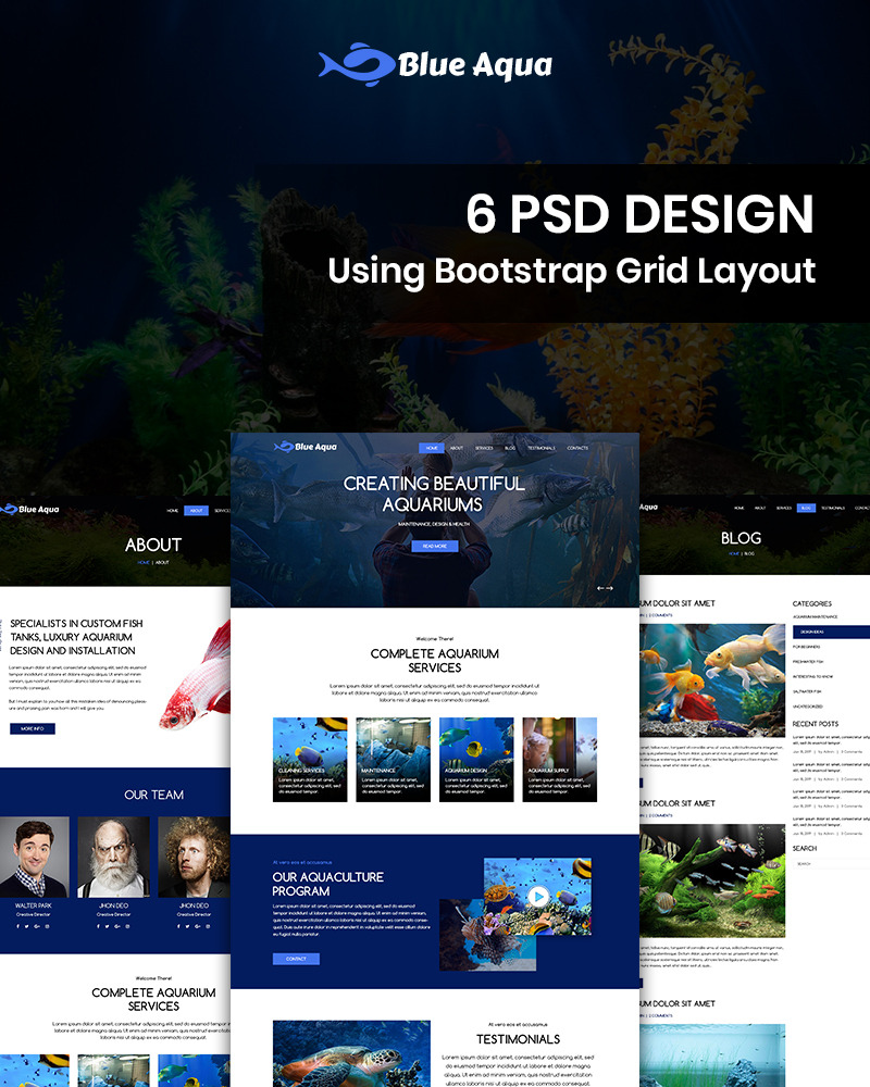 Blue Aqua - Fish Aquariums PSD Template - TemplateMonster