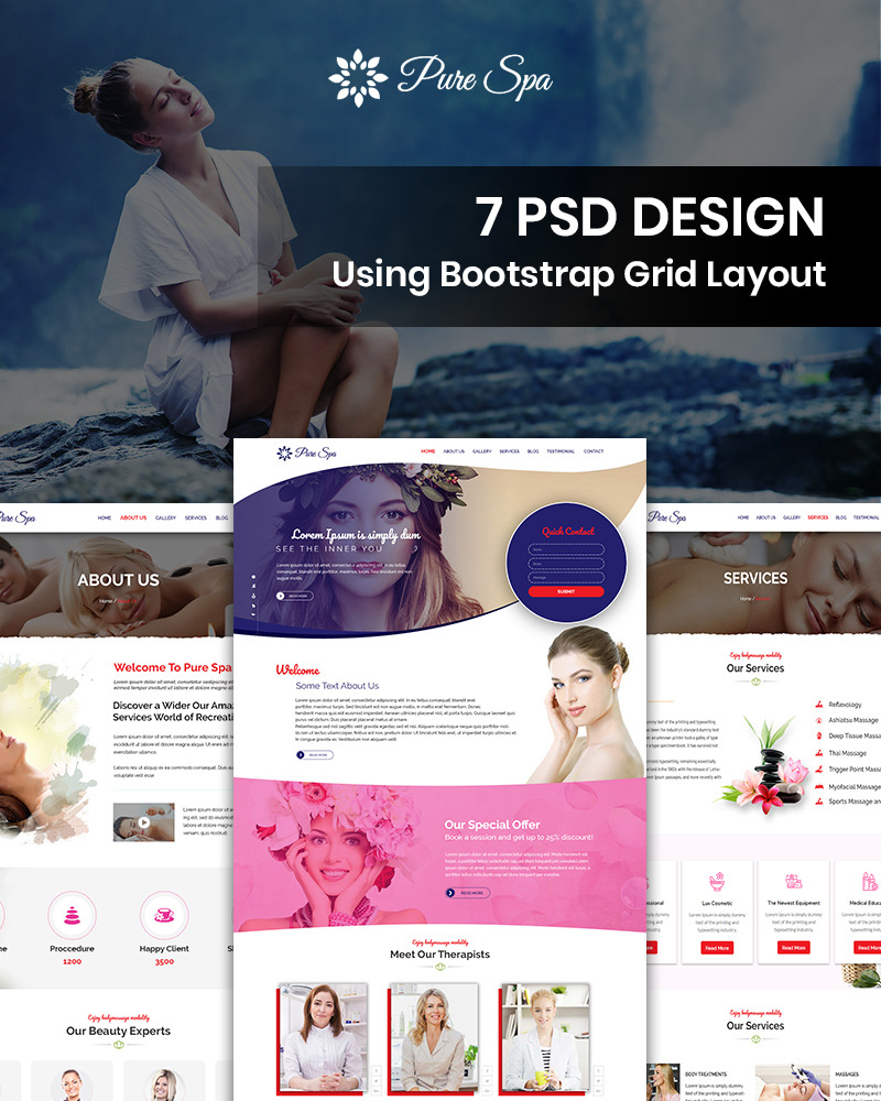 Pure Spa - Beauty Spa PSD Template #85402 - TemplateMonster