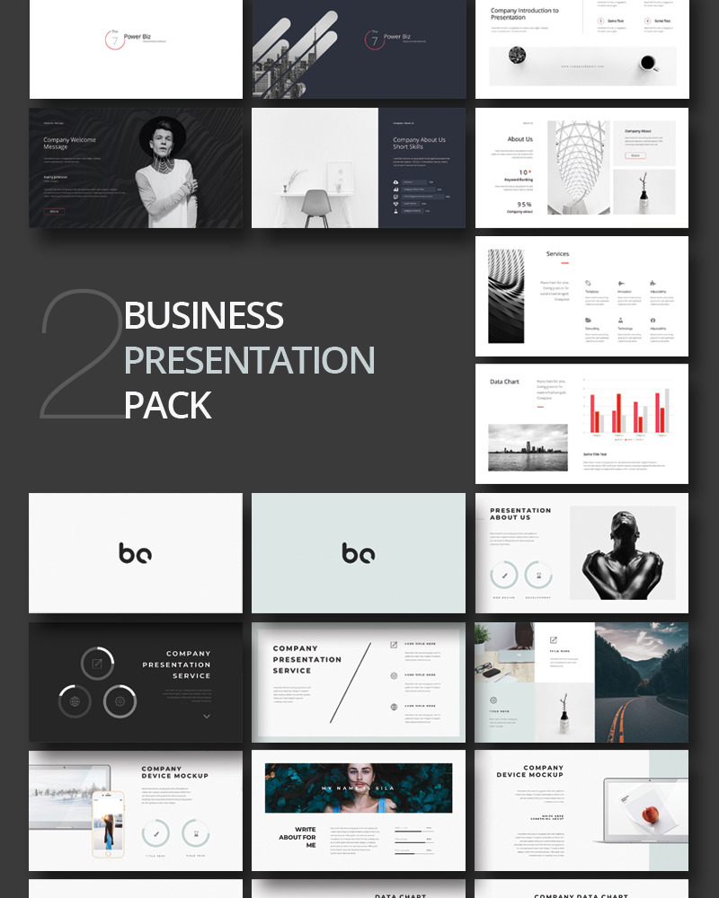 2 Clean Business Presentation Pack PowerPoint template