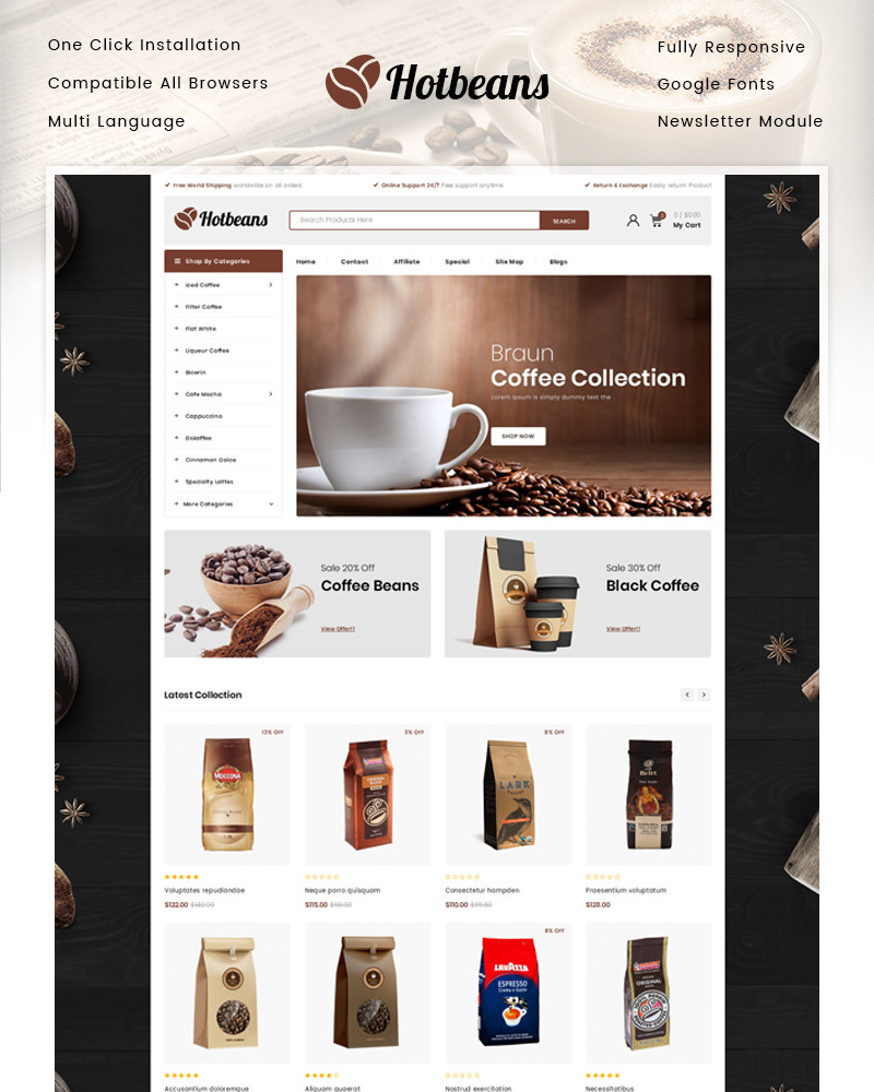 Hotbeans - Coffee Store OpenCart Template #85784