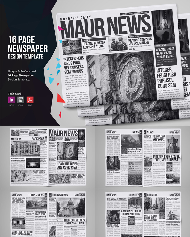 Newsvibe - 16 Page Newspaper Design - Corporate Identity Template