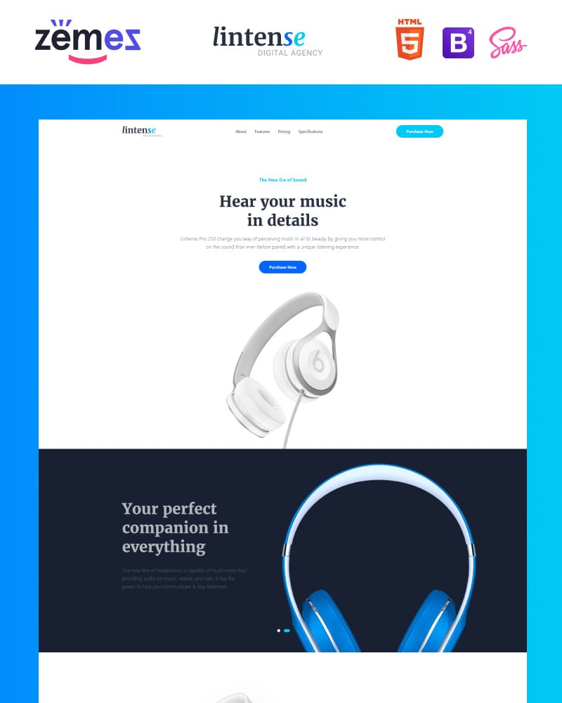 Lintense Headphones - Electronics Store Clean HTML Landing Page Template
