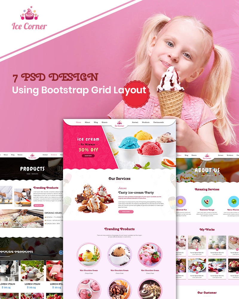 Ice Corner - Ice Cream Shop PSD Template - TemplateMonster