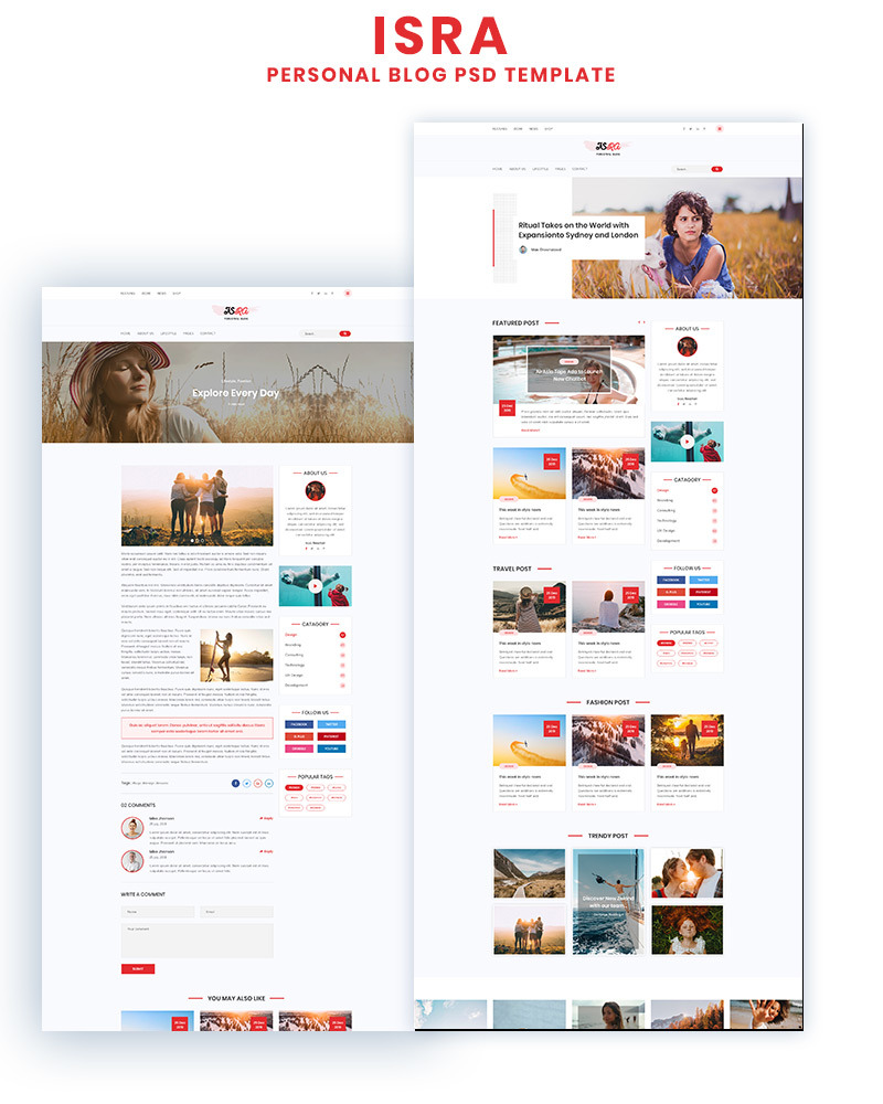 ISRA - Personal Blog PSD Template #88073 - TemplateMonster