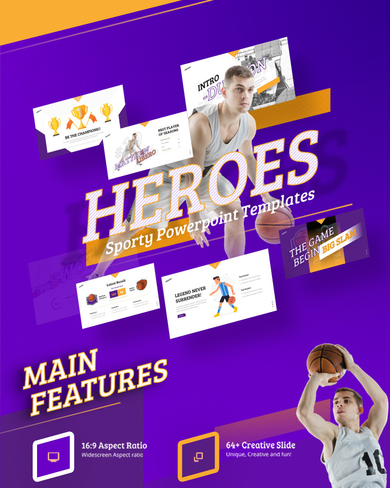 Heroes Creative Sport Presentation PowerPoint template