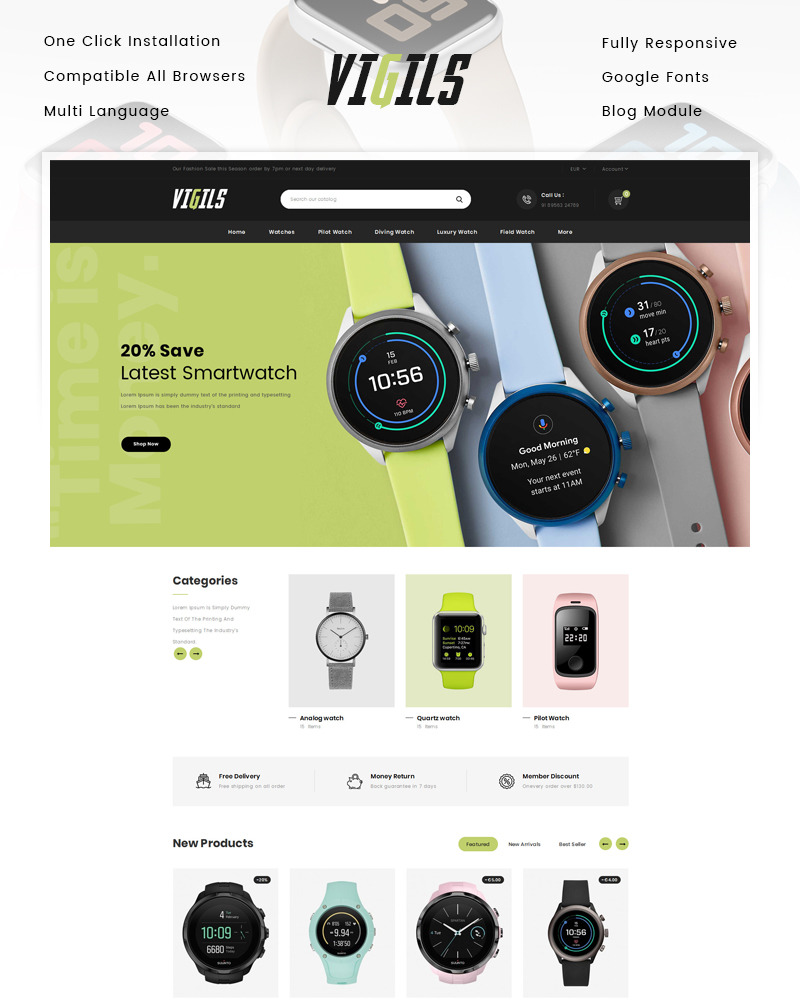Vigils - Smart Watch Store PrestaShop Theme #89309