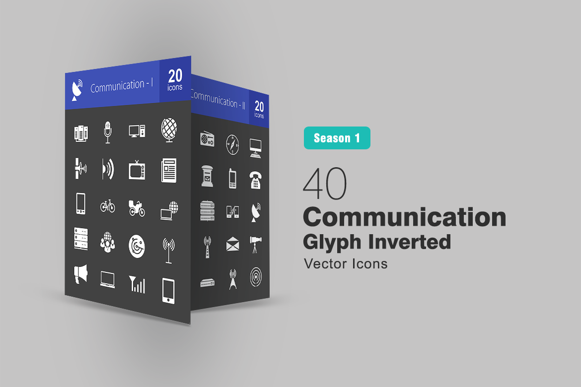 40 Communication Glyph Inverted Icon Set - TemplateMonster