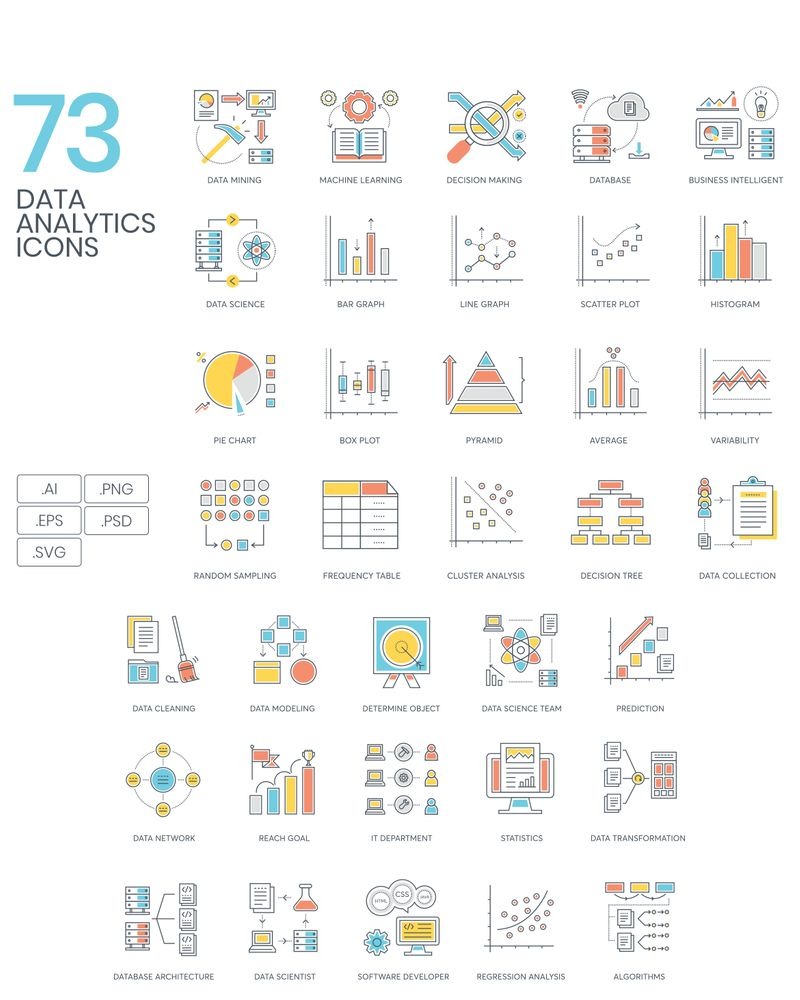 73 Data Analytics Icons - ColorLine Series Set
