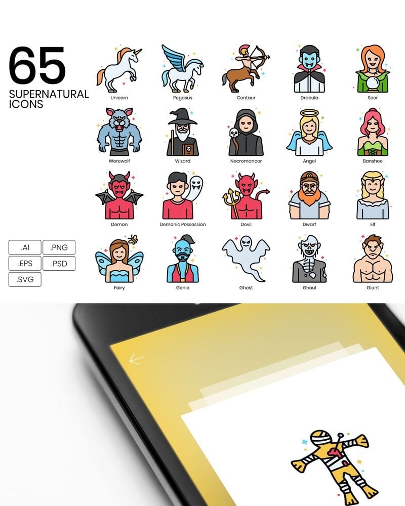 65 Supernatural Icons - Vivid Series Set - TemplateMonster