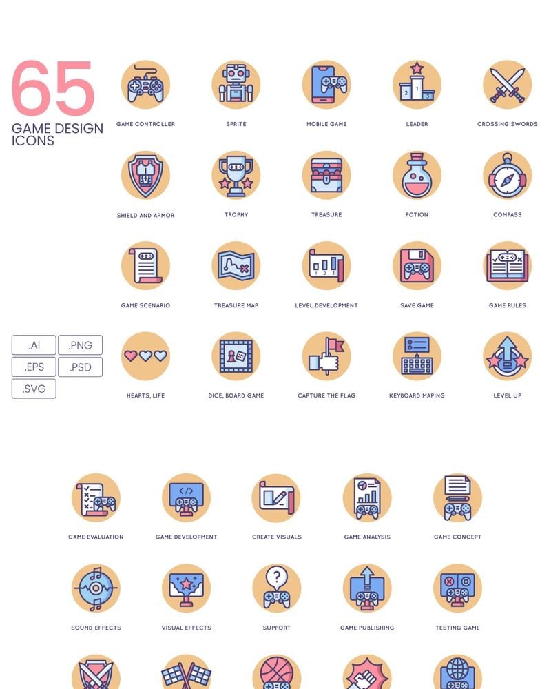65 Game Design Icons - Butterscotch Series Set