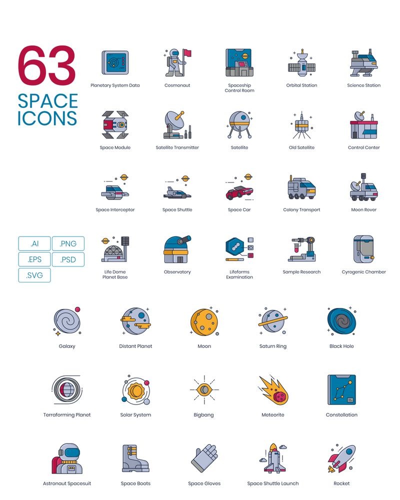 63 Space Icons - 3D Series Set #90198 - TemplateMonster