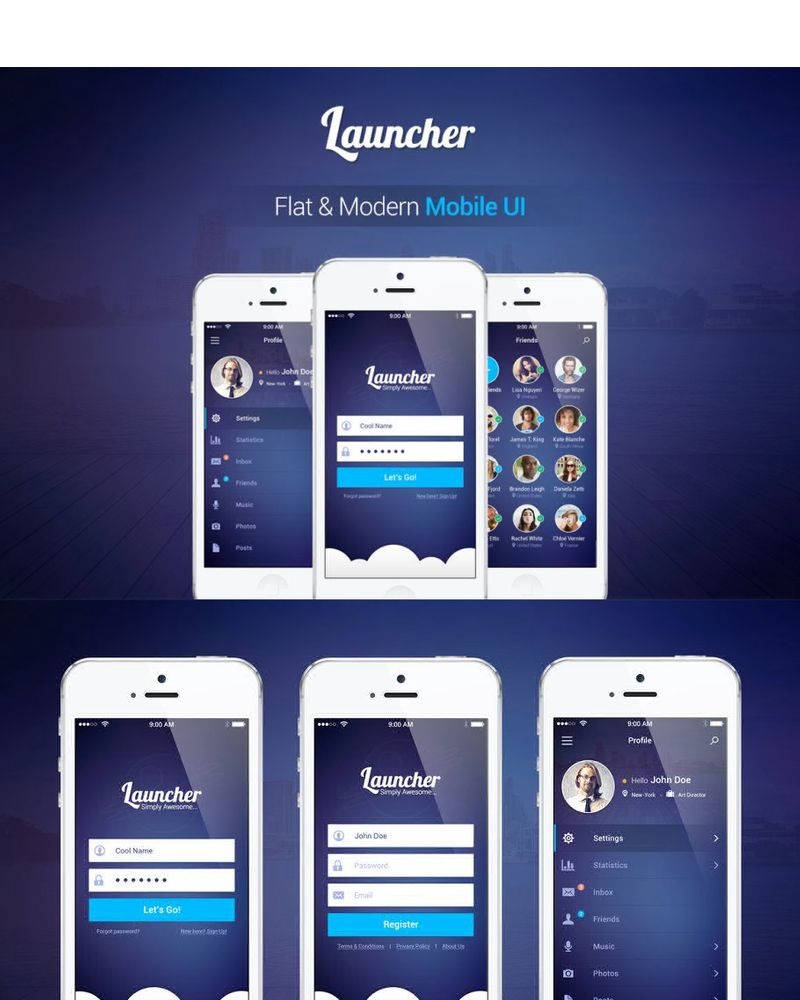 Launcher - Flat Mobile UI Elements #90338 - TemplateMonster