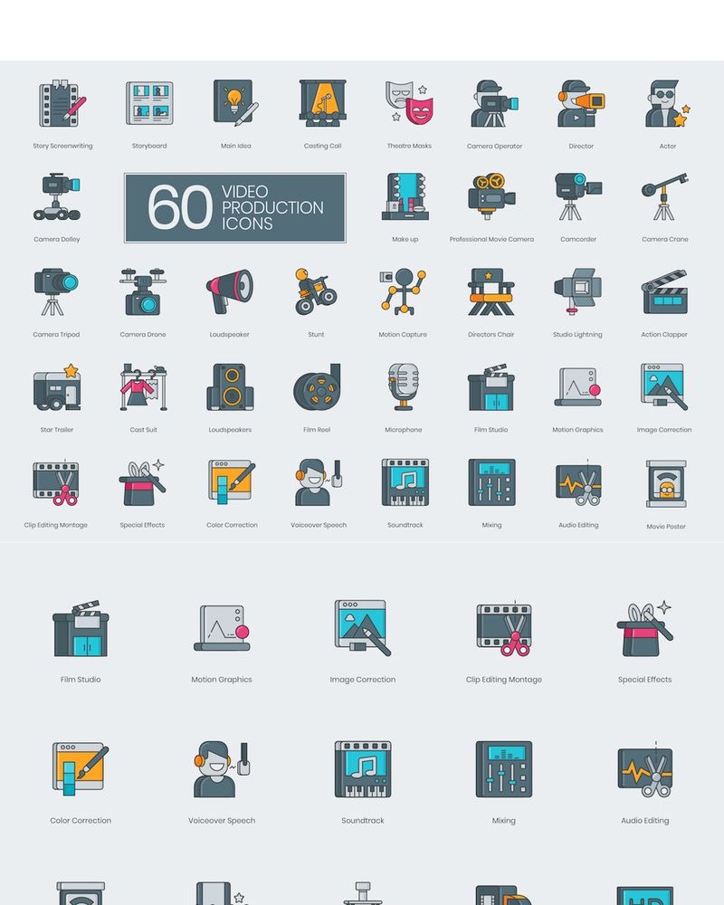 60 Video Production Icons - 3D Series Set - TemplateMonster