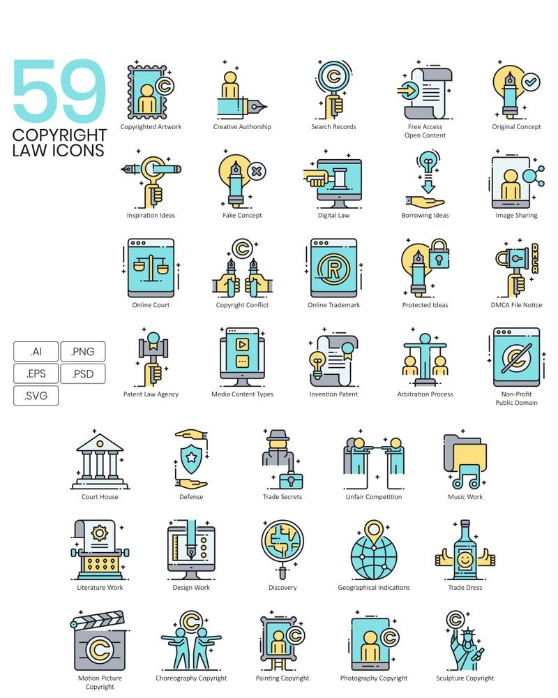 59 Law _ Copyright Icons - Aqua Series Set - TemplateMonster