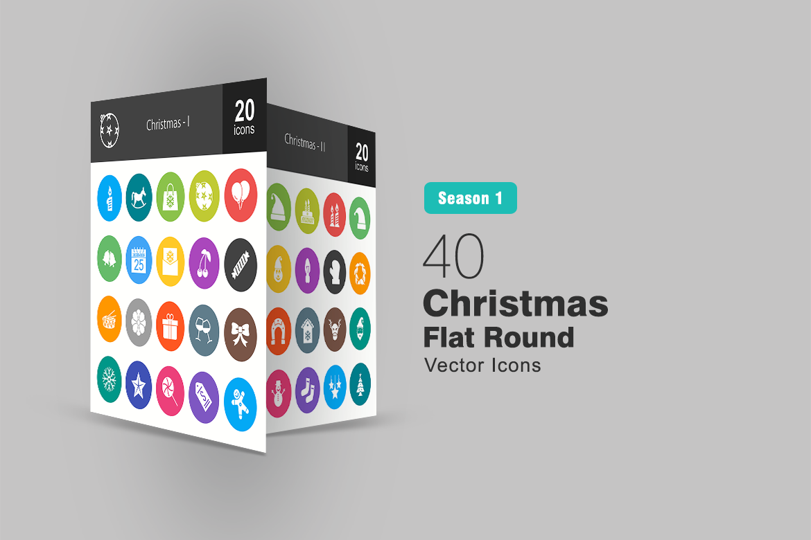 40 Christmas Flat Round Icon Set #90586 - TemplateMonster