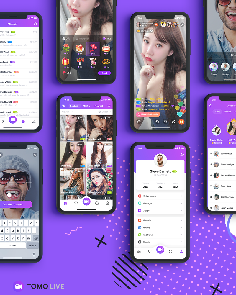 TOMO Video Live Streaming Mobile App UI Elements