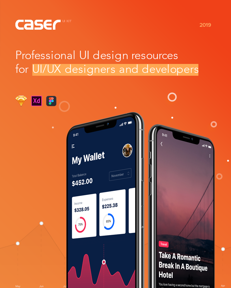 Caser - Mobile App UI Elements #90802 - TemplateMonster