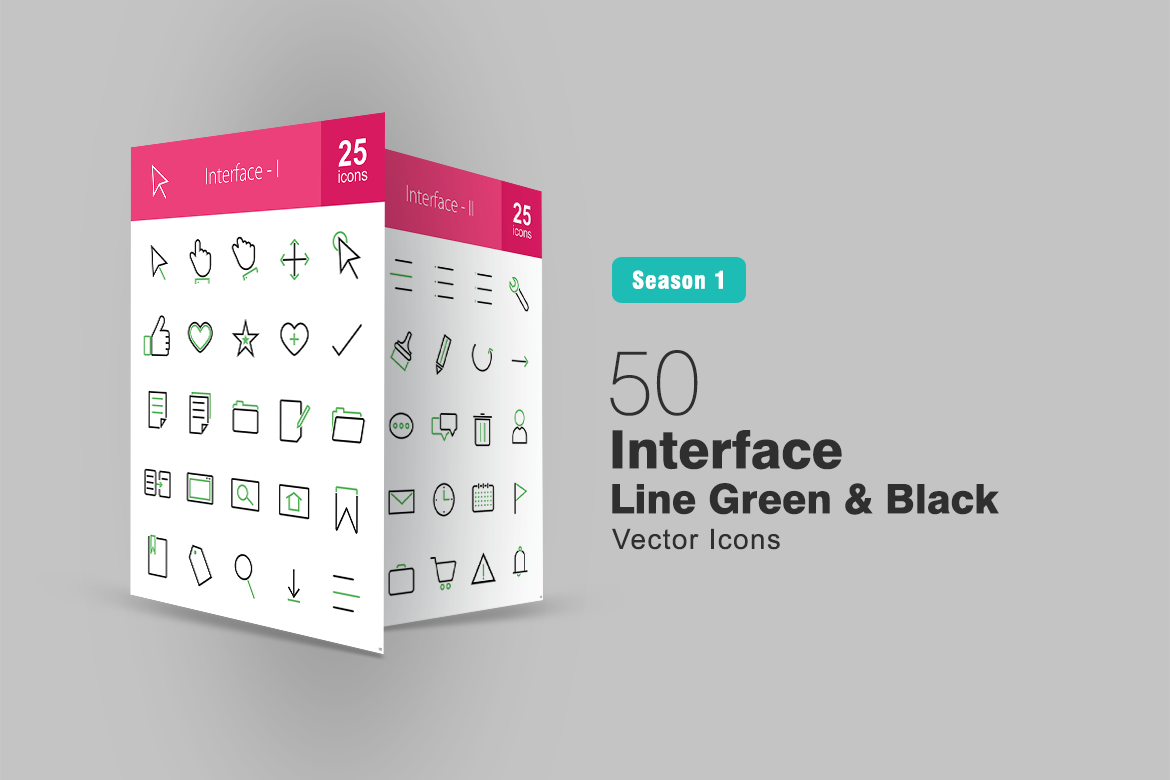 50 Interface Line Green & Black Icon Set - TemplateMonster