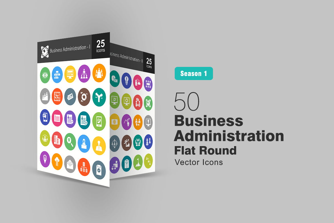 50 Business Administration Filled Round Corner Icon Set