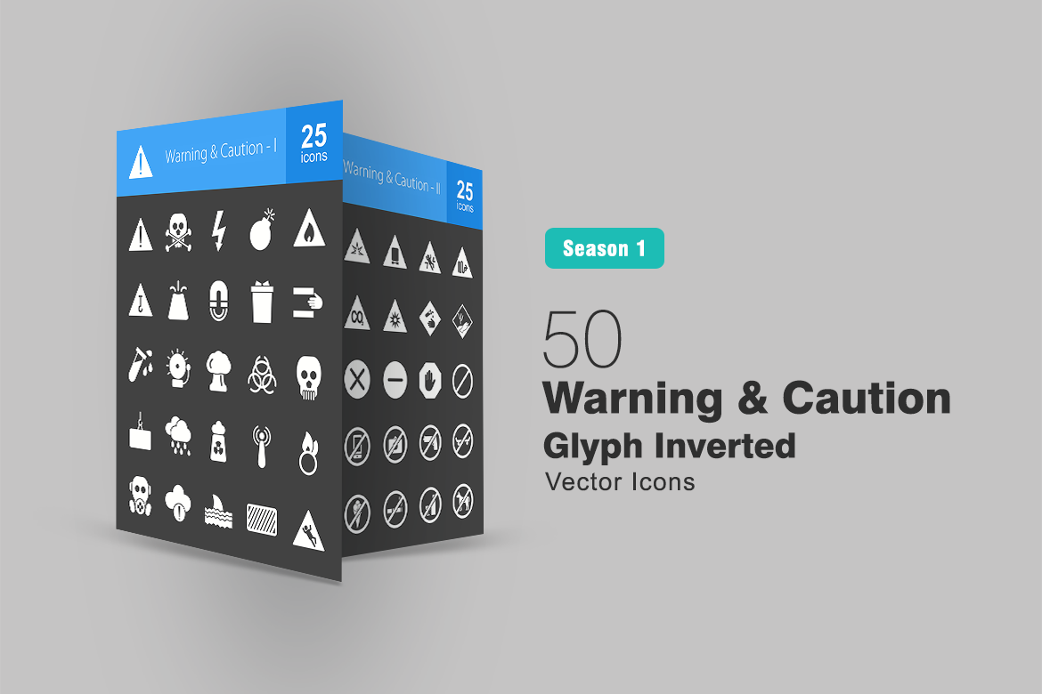 50 Warning & Caution Glyph Inverted Icon Set
