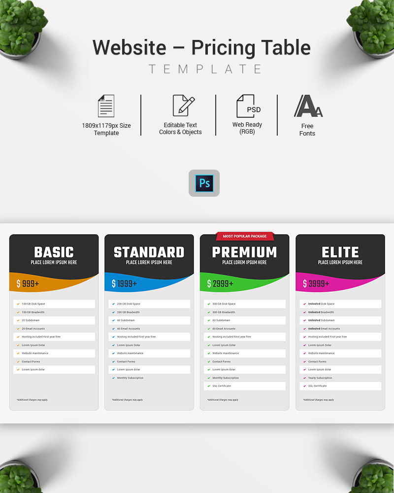 Website – Pricing Table PSD Template - TemplateMonster