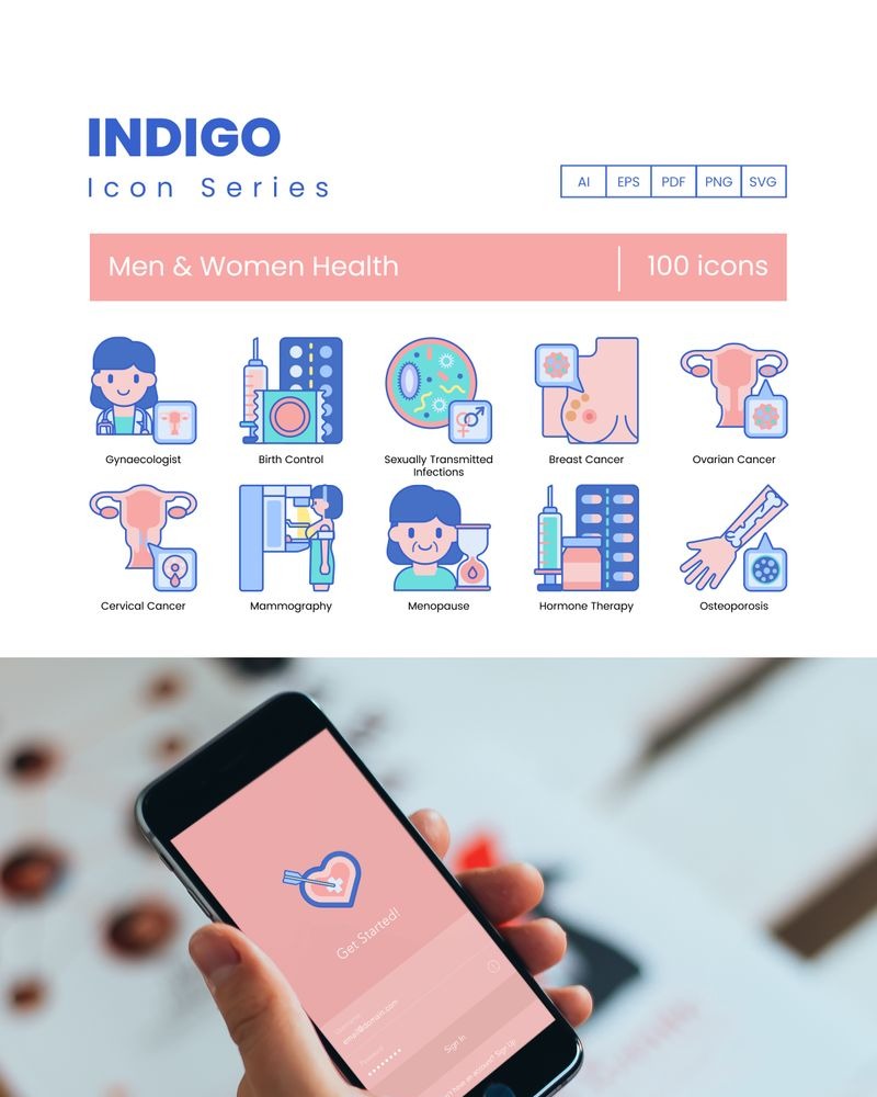 100 Men _ Women Health Icons - Indigo Series Set