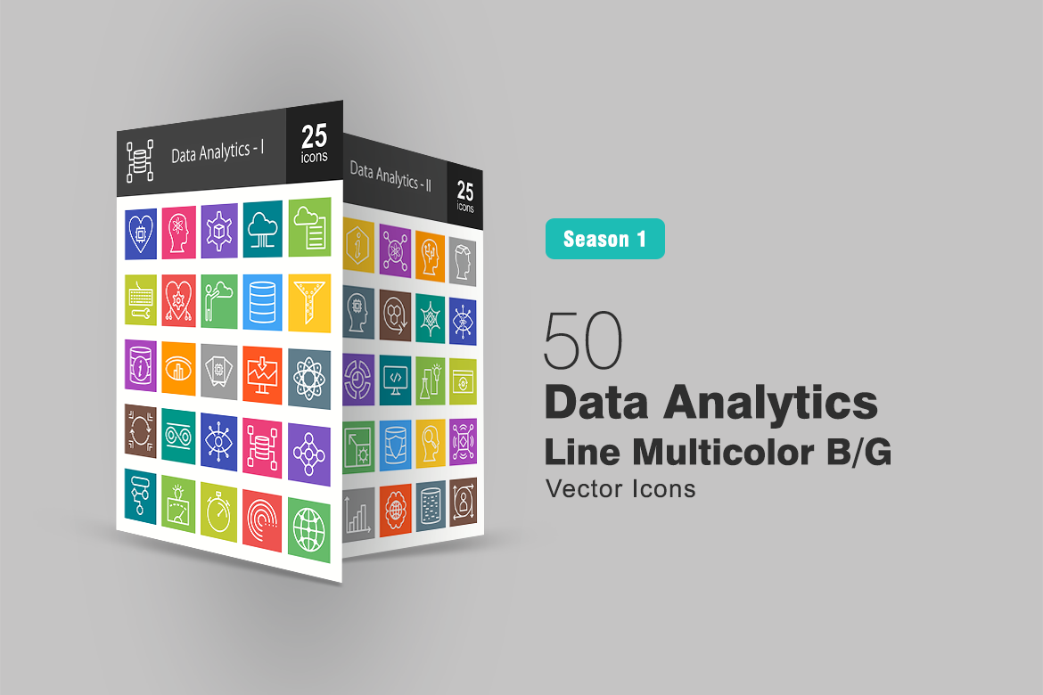 50 Data Analytics Line Multicolor B/G Icon Set