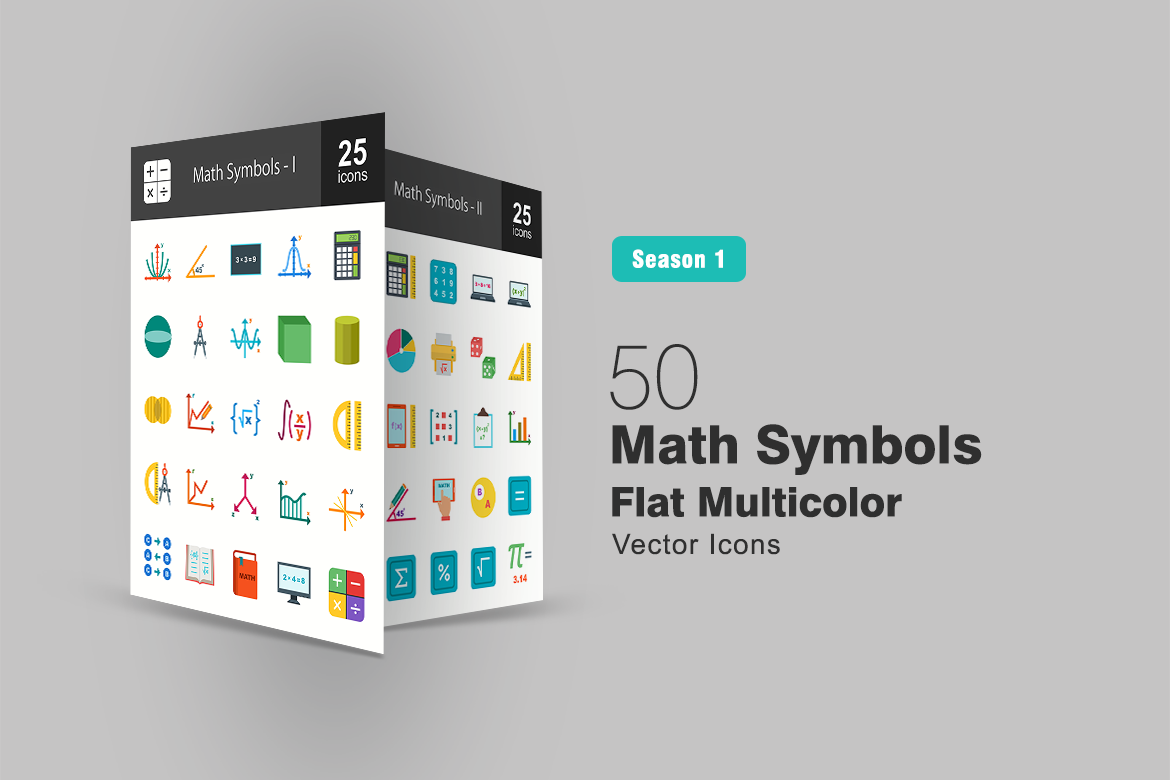 50 Math Symbols Flat Multicolor Icon Set - TemplateMonster