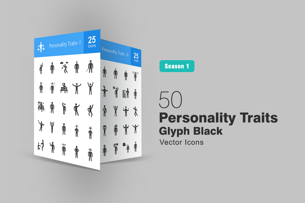 50 Personality Traits Glyph Icon Set - TemplateMonster