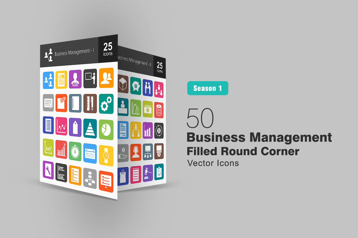 50 Business Management Filled Round Corner Icon Set