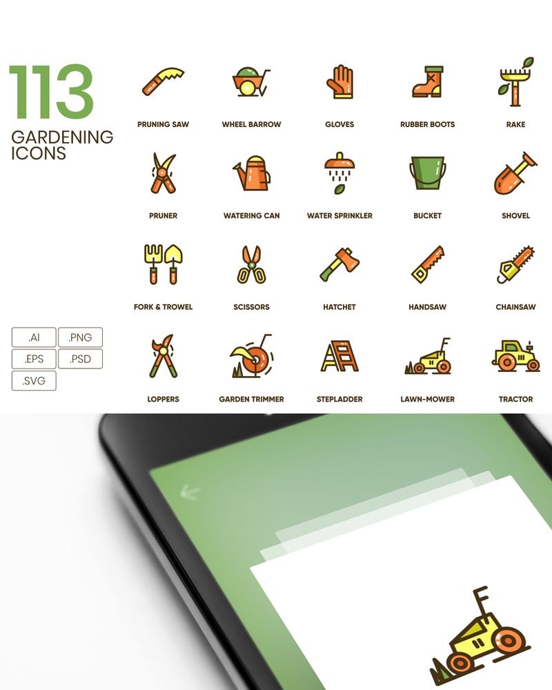 113 Gardening Icons - Eco Series Set - TemplateMonster