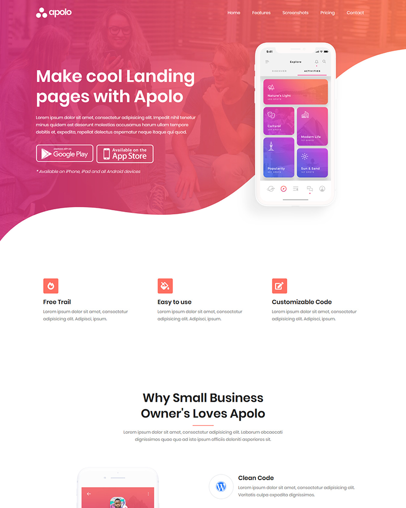 Apolo - App Landing Page Template #92485 - TemplateMonster