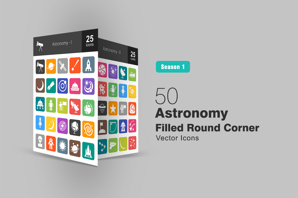 50 Astronomy Filled Round Corner Icon Set - TemplateMonster