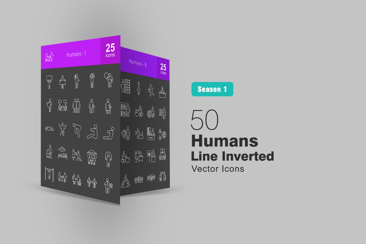 50 Humans Line Inverted Icon Set #92403 - TemplateMonster