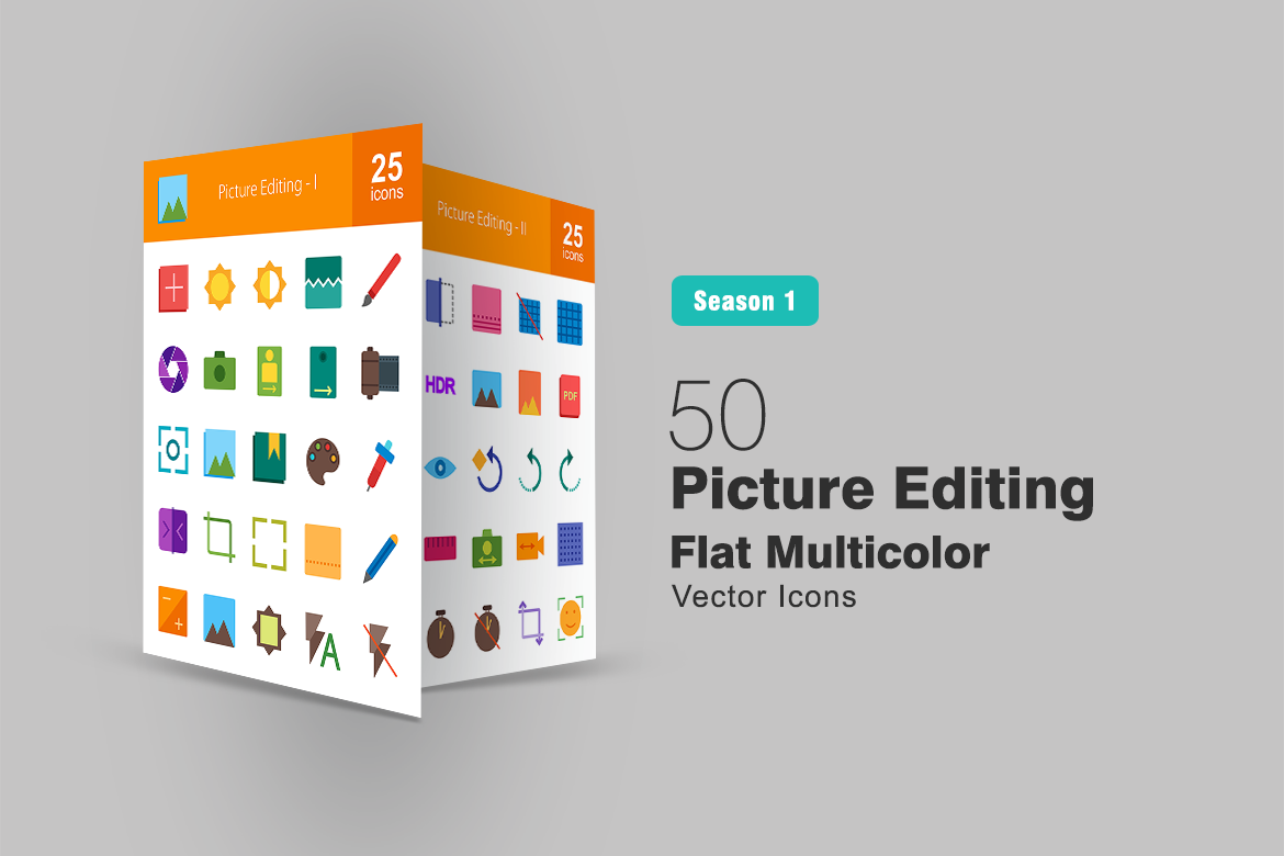 50 Picture Editing Flat Multicolor Icon Set - TemplateMonster