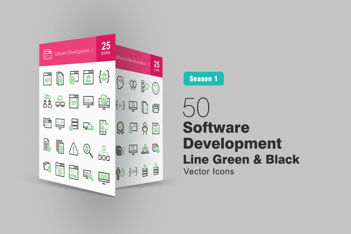 50 Software Development Line Green & Black Icon Set
